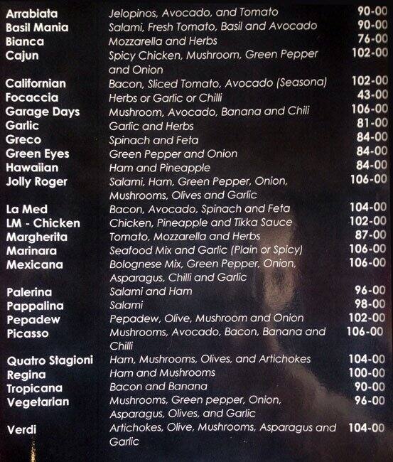 Menu at Jolly Roger restaurant, Randburg
