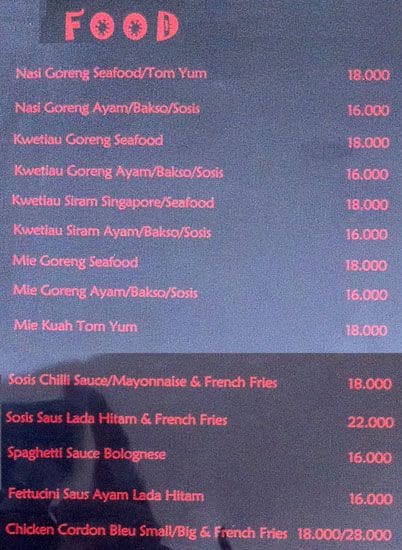 Menu at Cafe Ambrose, Tangerang