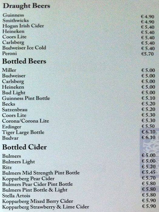 Menu at The Old Orchard Inn pub & bar, Dublin, 74 Butterfield Ave