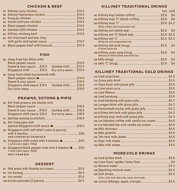 Menu at Killiney Kopitiam Bourke Street restaurant, Melbourne, 11/108 ...