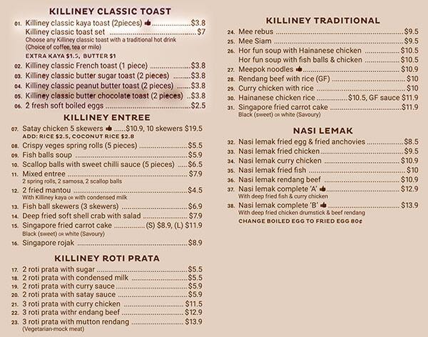 Menu at Killiney Kopitiam Bourke Street restaurant, Melbourne, 11/108 ...