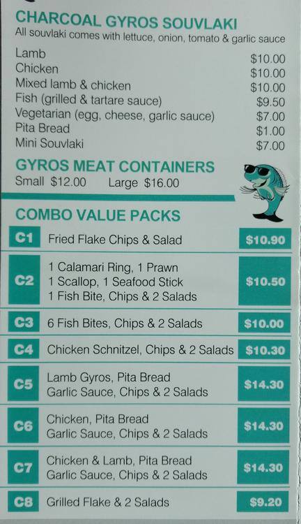 Menu at Flake Shack restaurant, Springvale