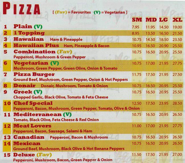 Menu at Golden Crust pizzeria, Ottawa