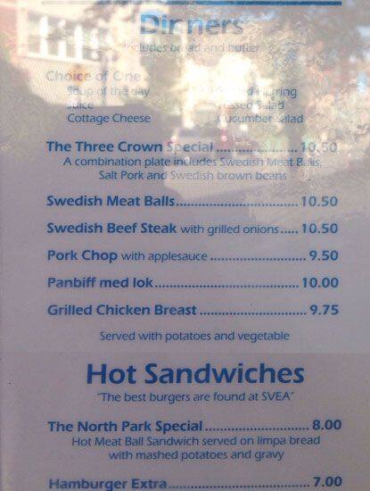 Menu at Svea Restaurant, Chicago