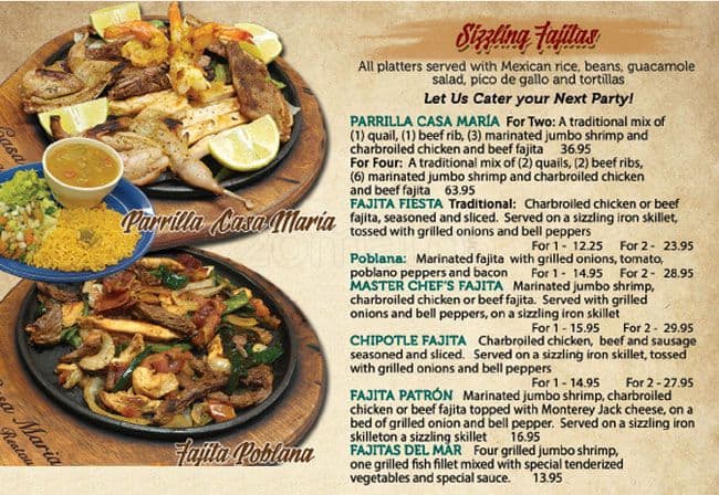 Menu at Casa Maria Mexican Restaurant, Houston