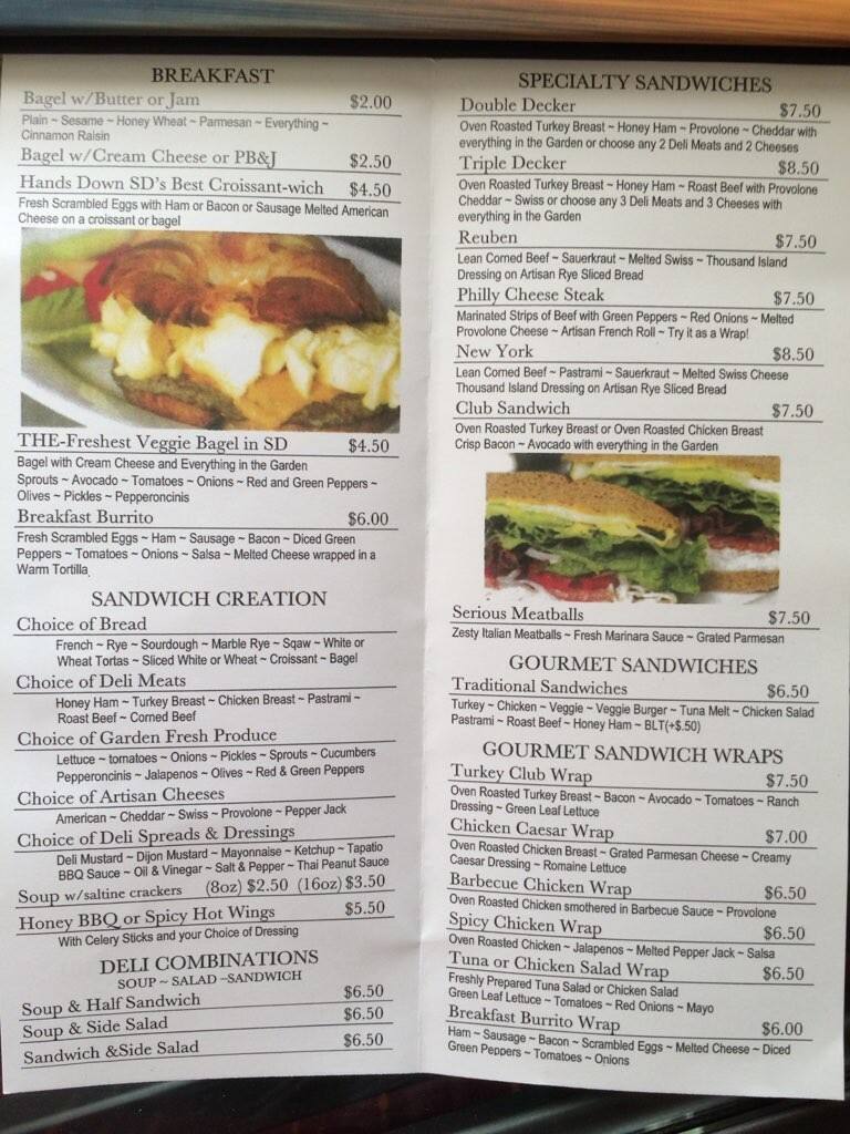 Menu at Ciné Café cafe, San Diego