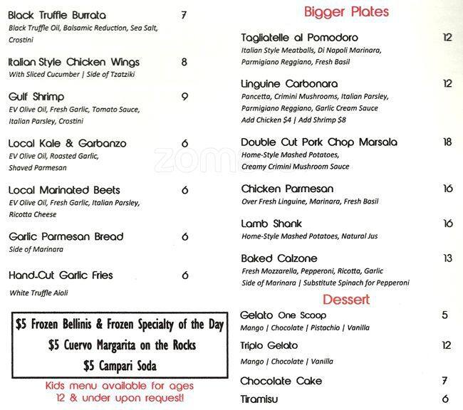 Menu at Bollo Woodfired Pizza pub & bar, Houston