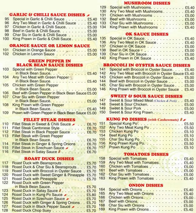 Menu at Wing Hing restaurant, Manchester, 58-60 Westminster Road