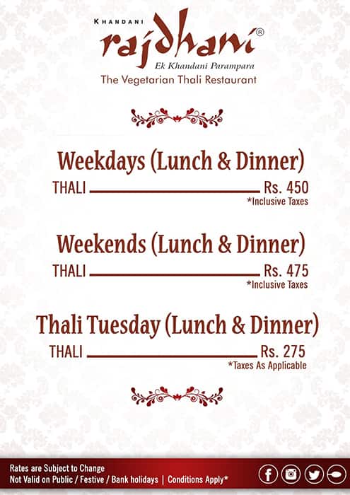 Menu at Rajdhani Thali, Kolkata, 21
