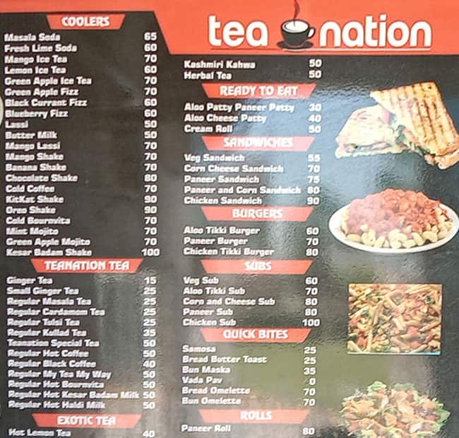 Menu of Tea Nation, Sector 132, Noida