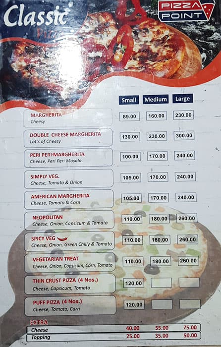 Menu of Pizza Point, Naroda, Ahmedabad