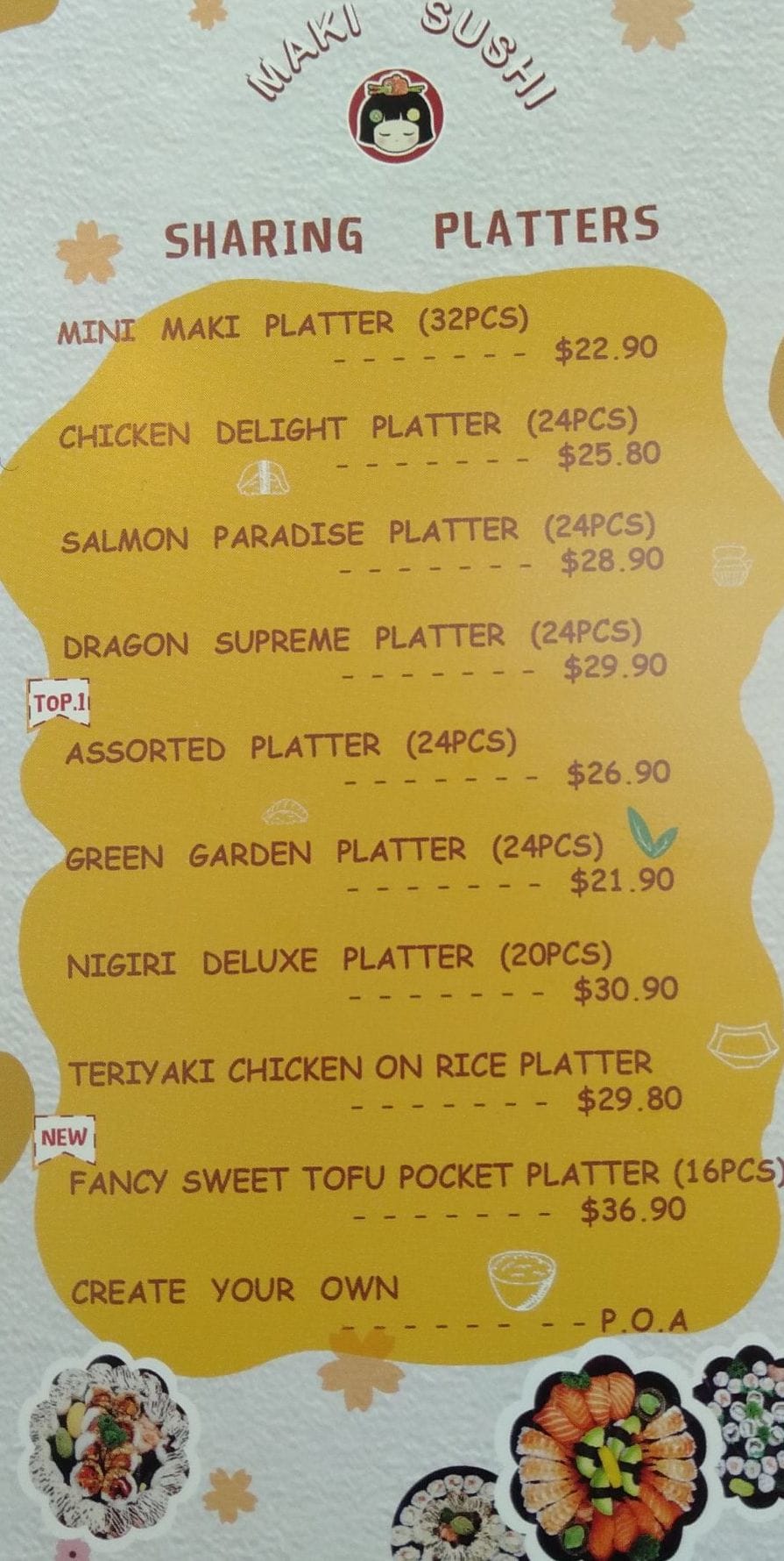 Menu at Maki Sushi restaurant, Auckland, 131C Lincoln Rd