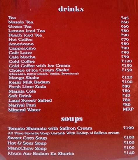 Menu at Bareilly Ki Barfi, Chandigarh