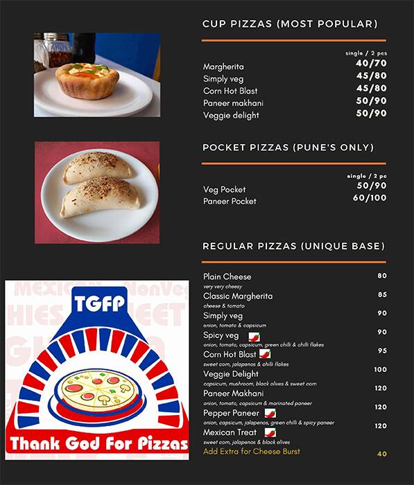 Menu of Thank God For Pizzas, Kothrud, Pune