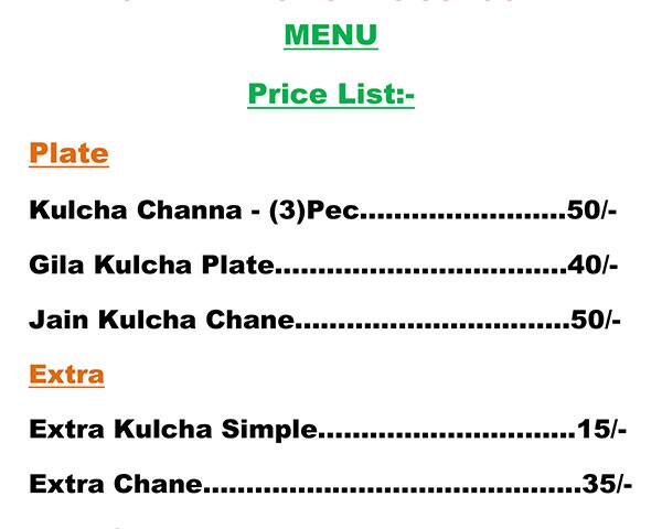 Menu of Old Pandit Ji Ke Kulche Chole, Civil Lines, Ludhiana