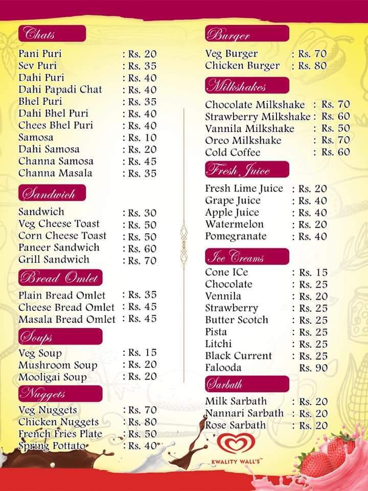 Menu of Crunch & Roll, Perambur, Chennai