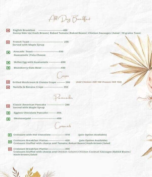 Menu of Boho Boho, Koregaon Park, Pune