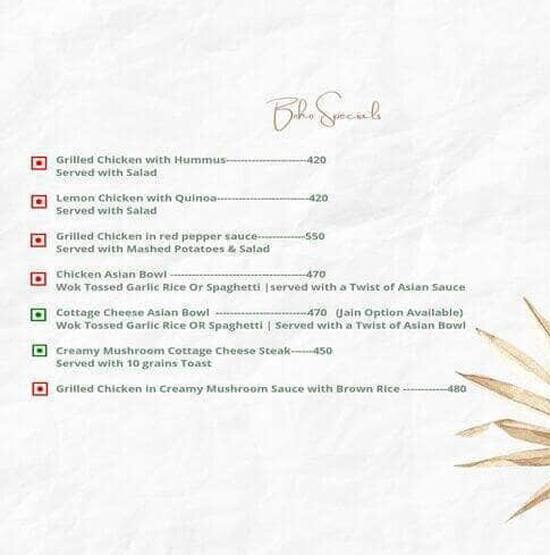Menu at Boho Boho, Pune
