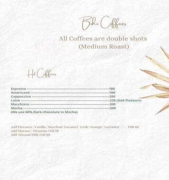 Menu at Boho Boho, Pune