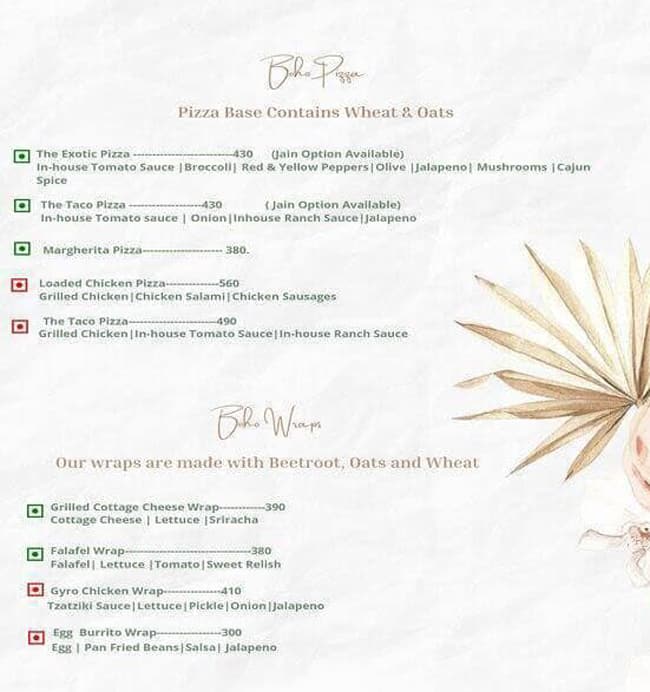Menu at Boho Boho, Pune