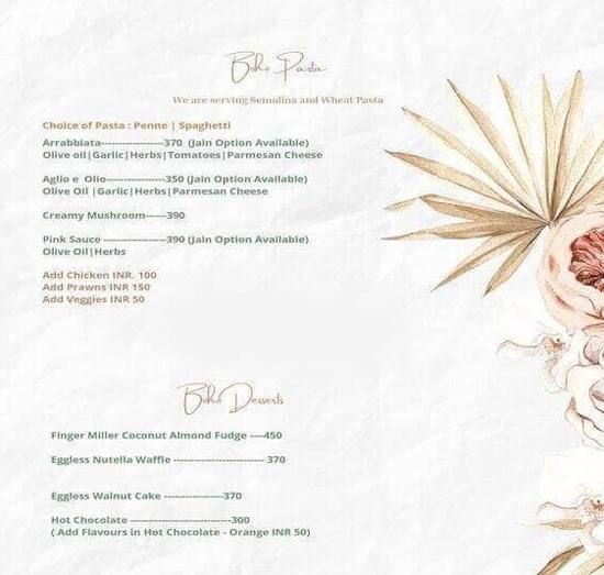 Menu at Boho Boho, Pune