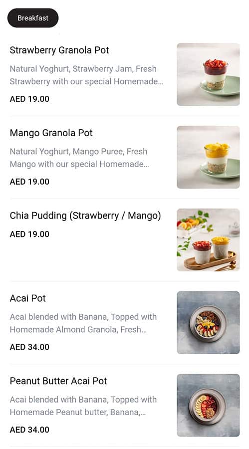 Menu of Joga, DIFC, Dubai