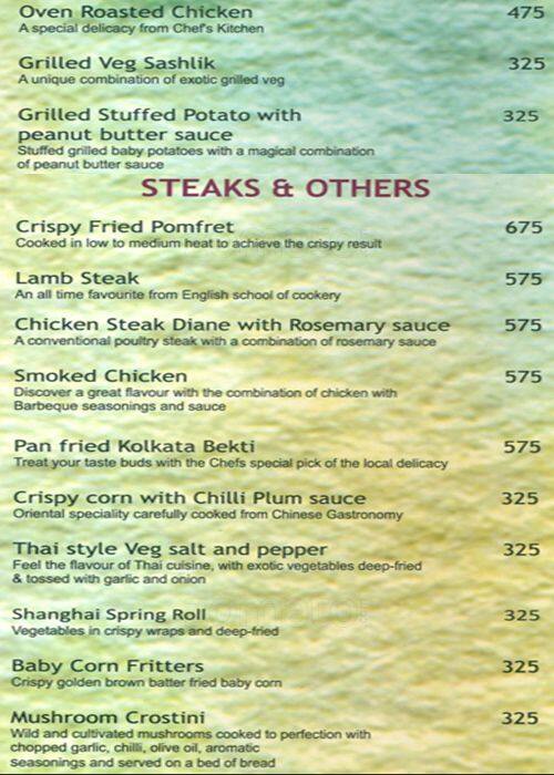 Menu at Skyline, Kolkata