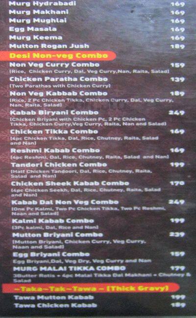 Menu at Desi Dhaba, Bengaluru, Mantri Square Mall