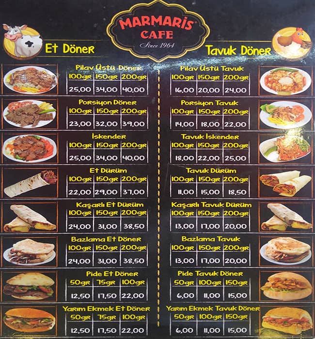 Menu at Marmaris Cafe, Istanbul, Mürver Çiçeği Sk.