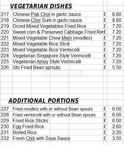 Menu at Tai Pan restaurant, Manchester