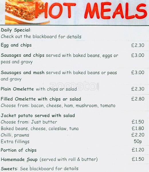Menu at Crossover Cafe, Birmingham