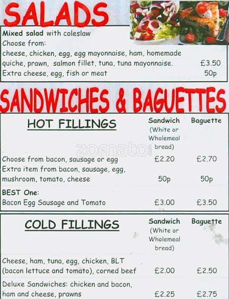 Menu at Crossover Cafe, Birmingham