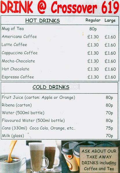 Menu at Crossover Cafe, Birmingham