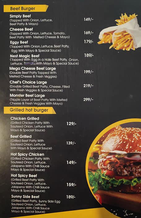 Menu at Burger Nest, Kochi, Ismail towers