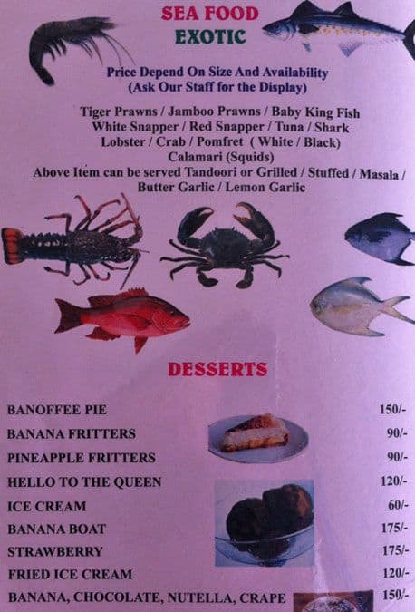 Menu at Rama Restaurant, Agonda, 2XPQ+5X6