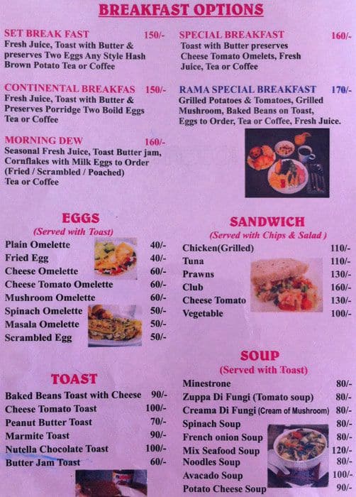 Menu at Rama Restaurant, Agonda, 2XPQ+5X6