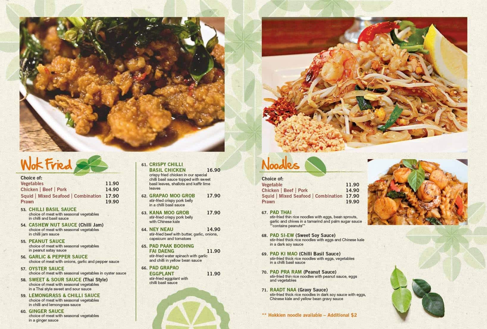 Menu at Kaffir Lime Thai & Lao Cuisine restaurant, Cabramatta West