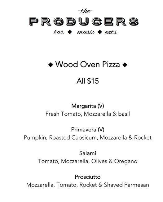 Menu at The Producers Hotel pub & bar, Adelaide