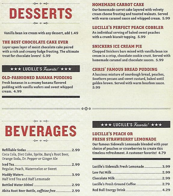 Menu at Lucille's Smokehouse BBQ, Concord