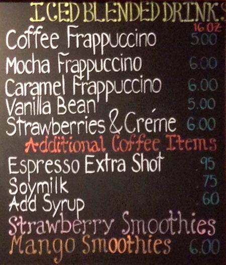Menu at The Cocoa Bean Express cafe, Grapevine
