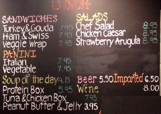 Menu at The Cocoa Bean Express cafe, Grapevine