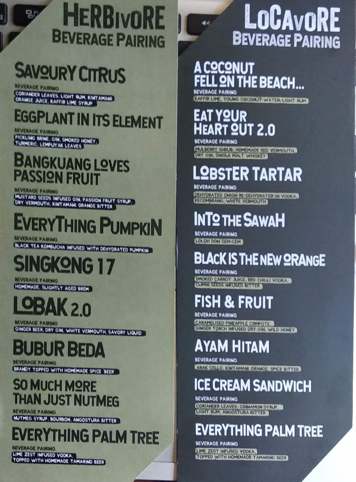 Menu at Locavore restaurant, Ubud