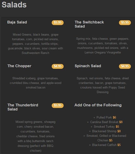 Menu at Mac's Speed Shop restaurant, Charlotte, South Blvd