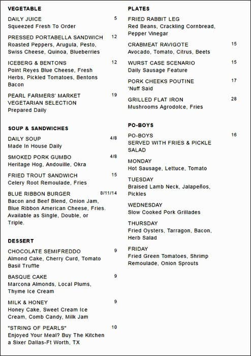 Menu at Cured pub & bar, San Antonio