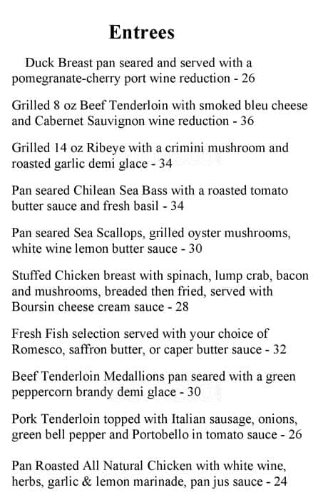 Menu at Signature Grill restaurant, Edmond