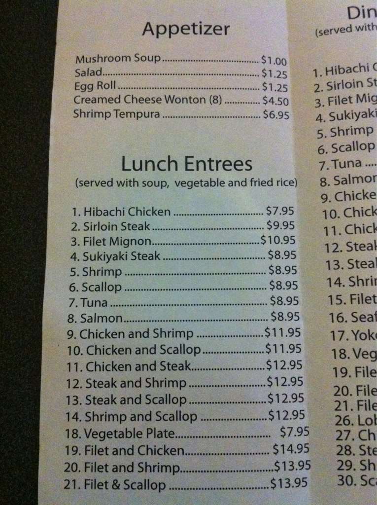 Yoko Japanese Steak House Menu - Urbanspoon/Zomato