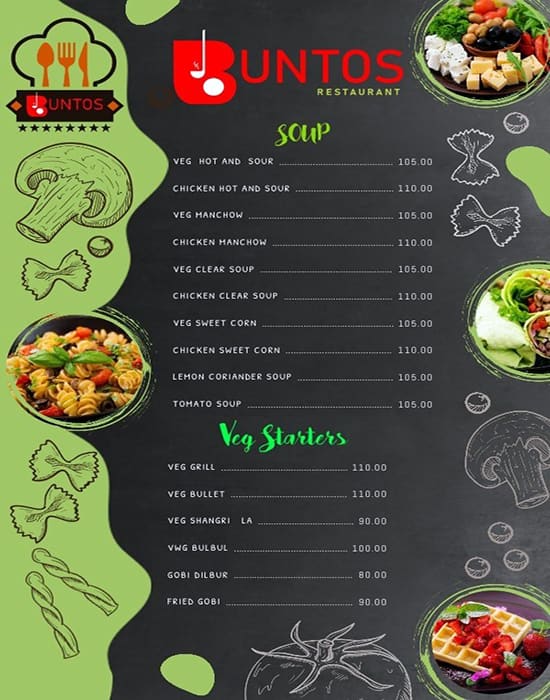 Menu of Buntos Restaurant, Jeevan Bhima Nagar, Bangalore