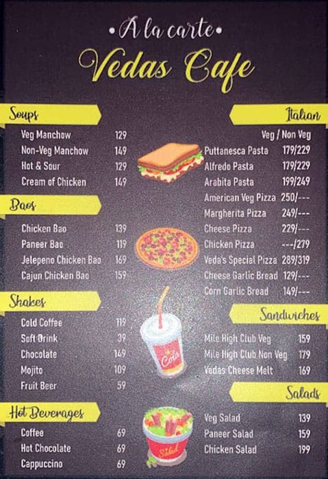 Menu of Vedas Cafe, Shastri Nagar, Jammu