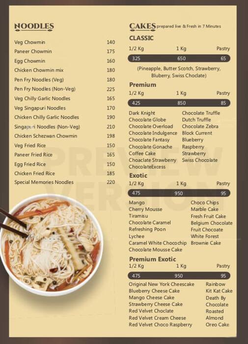 Menu at Memories-Cafe, Patna