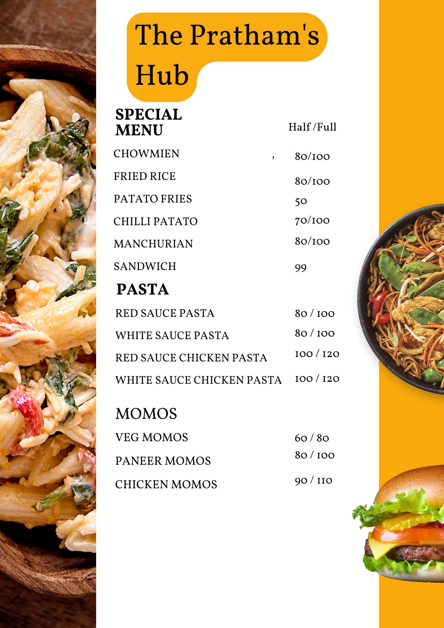 Menu of The Pratham's Hub, Rana Pratap Bagh, New Delhi